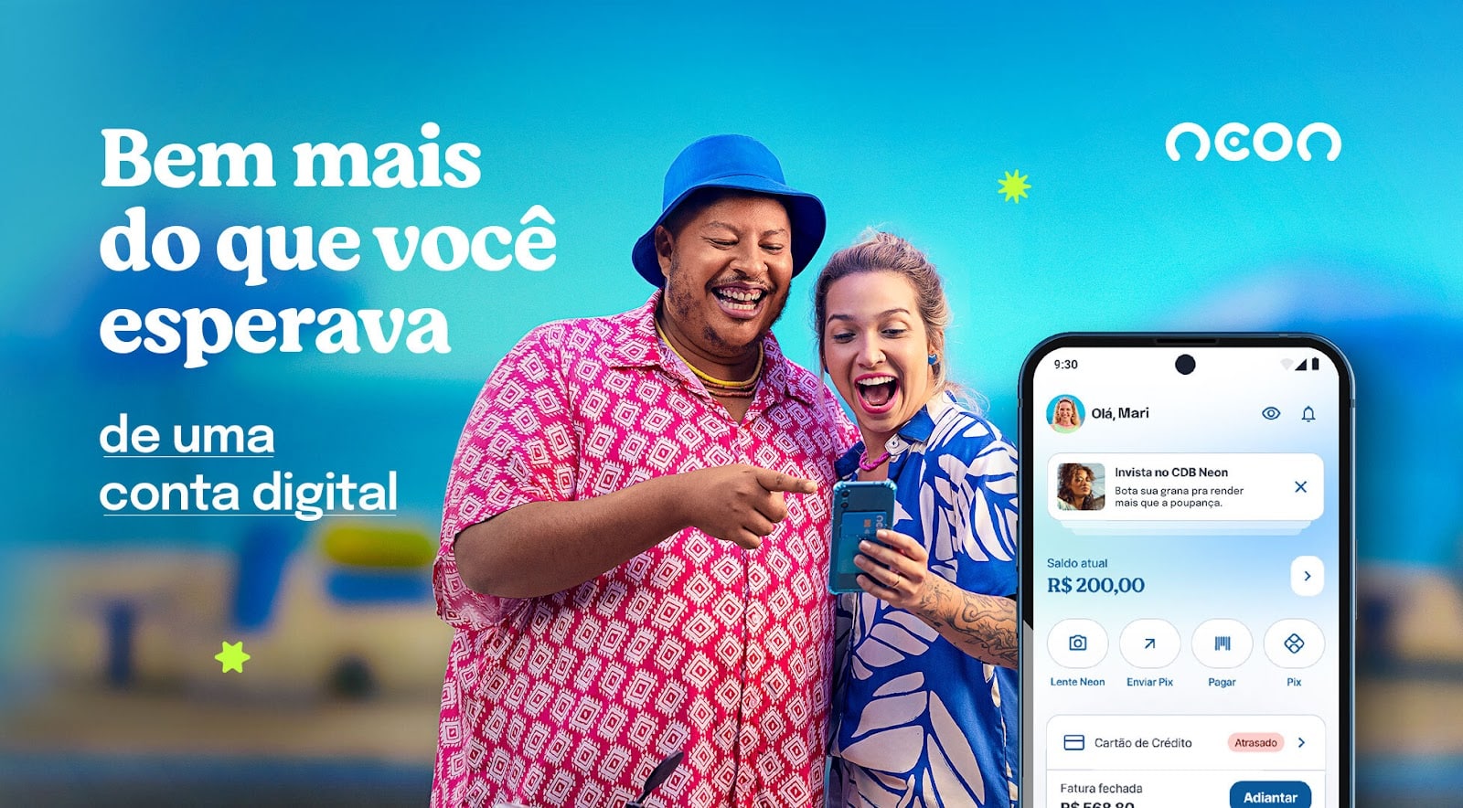 Neon cria campanha para apresentar funcionalidades de seu app